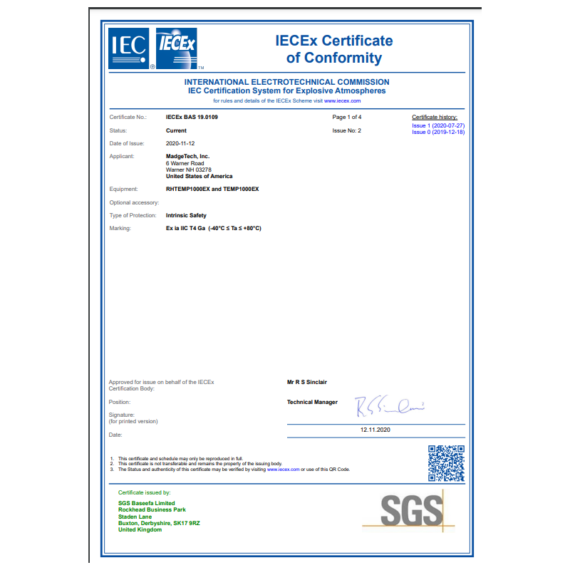 TEMP1000EX enregistreur de température certifié ATEX et IECEx