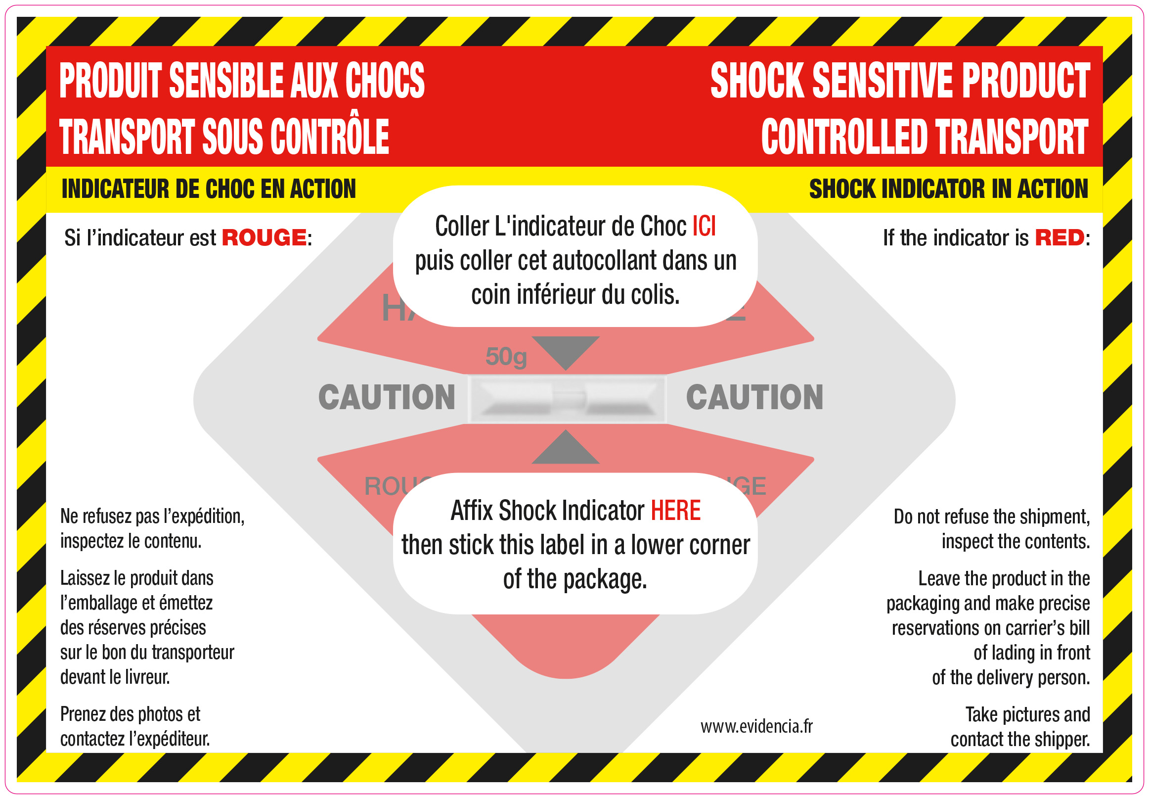Shockindicator étiquette indicateur de choc à usage unique